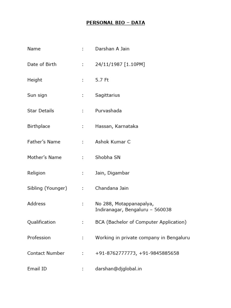 Personal Biodata | PDF