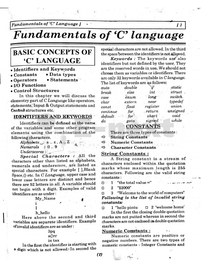 30-Fundamentals of C Languages (Itscholar - Codegency.co - In) | PDF