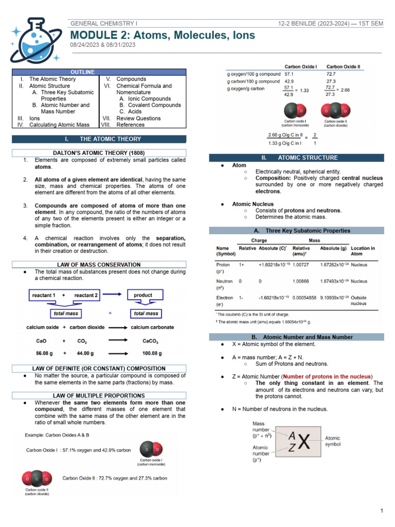 Q1-CHE M2 Atoms, Molecules, Ions | PDF | Ion | Chemical Compounds