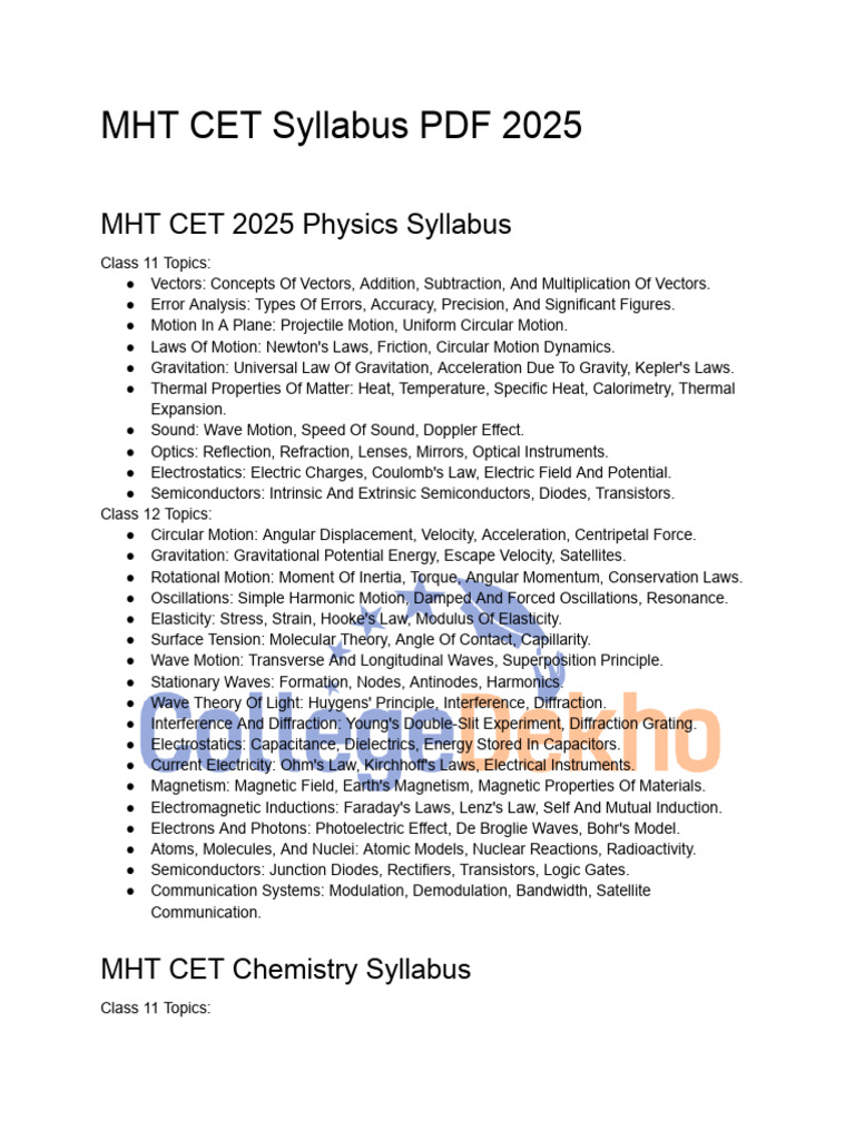 MHT CET 2025 Syllabus Overview | PDF | Line (Geometry) | Chemistry