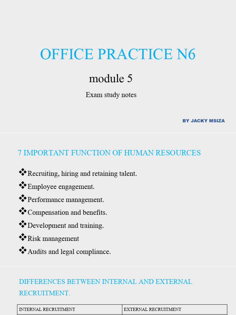 Office Practice N6 Exam Study Notes | PDF | Recruitment | Employment