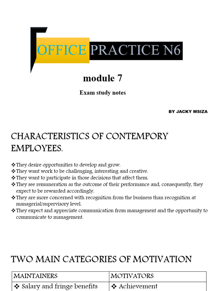 Office Practice n6 Module 7 | PDF | Behavior Modification | Employee ...