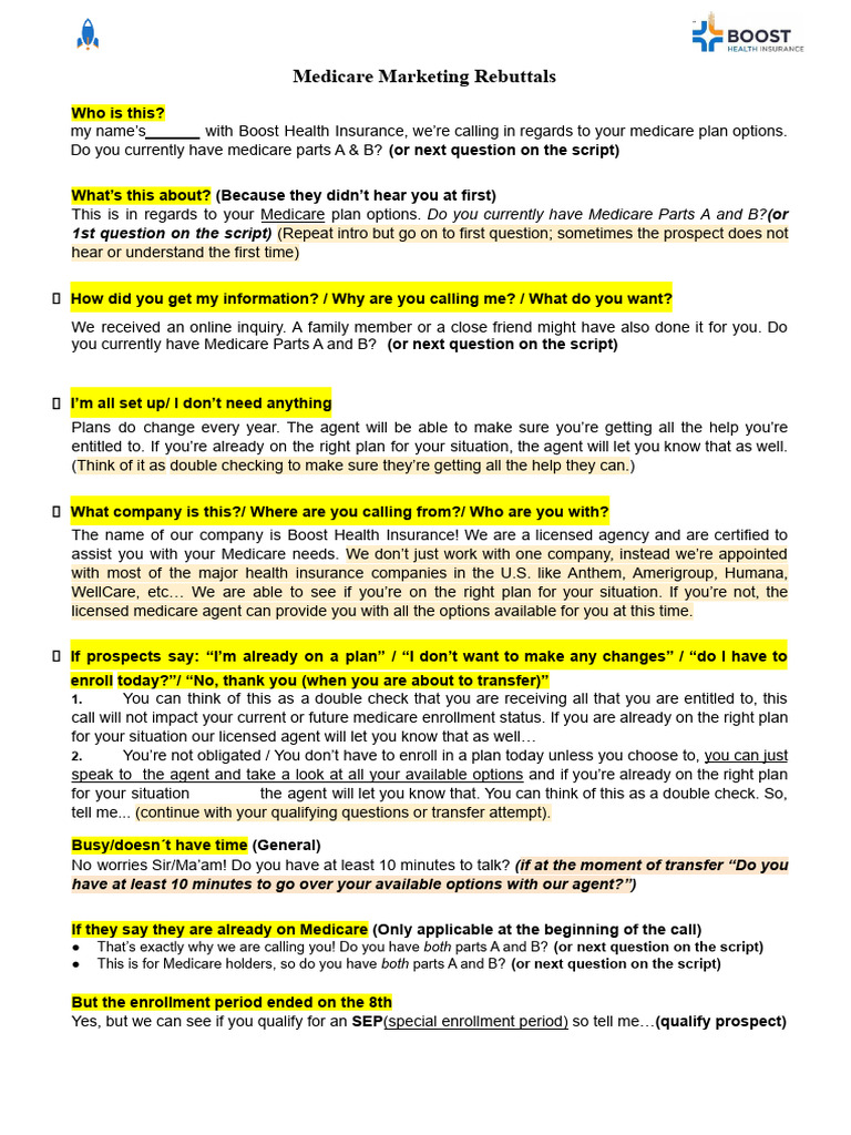 Medicare Marketing Call Rebuttals | PDF | Medicare (United States ...