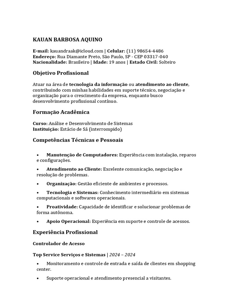 Kauan Aquino Curriculo | PDF