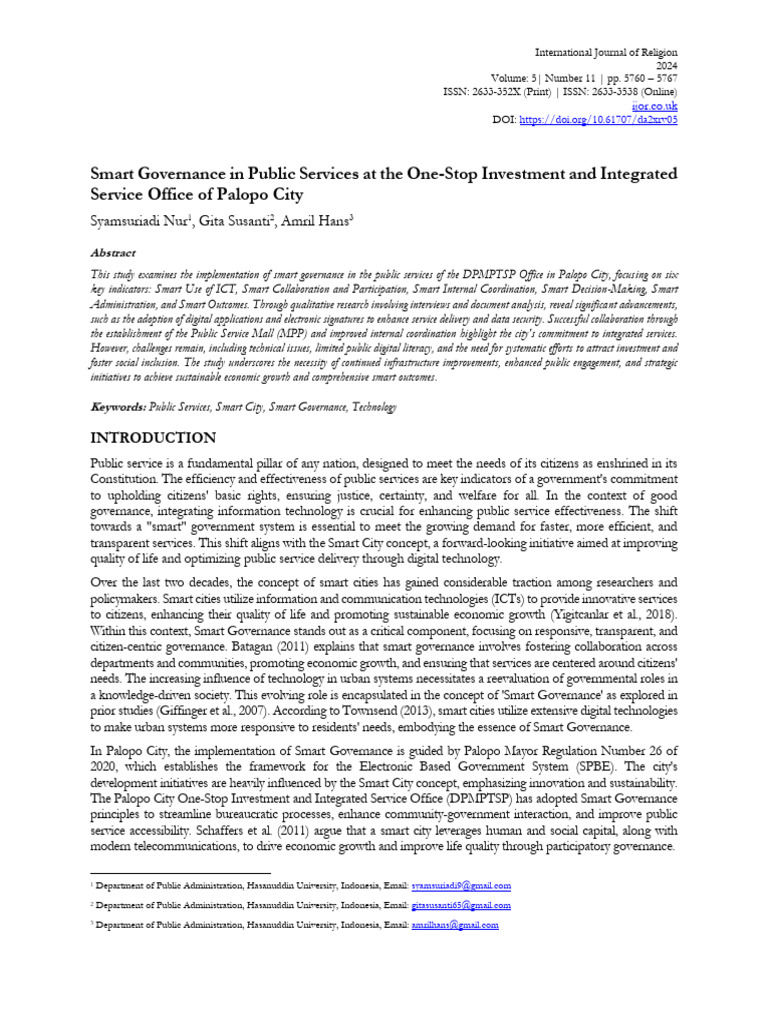Smart Governance in Public Services at The One-Sto | PDF | Governance ...