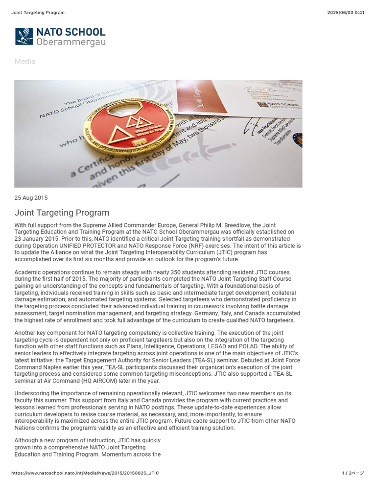 Joint Targeting Program | PDF