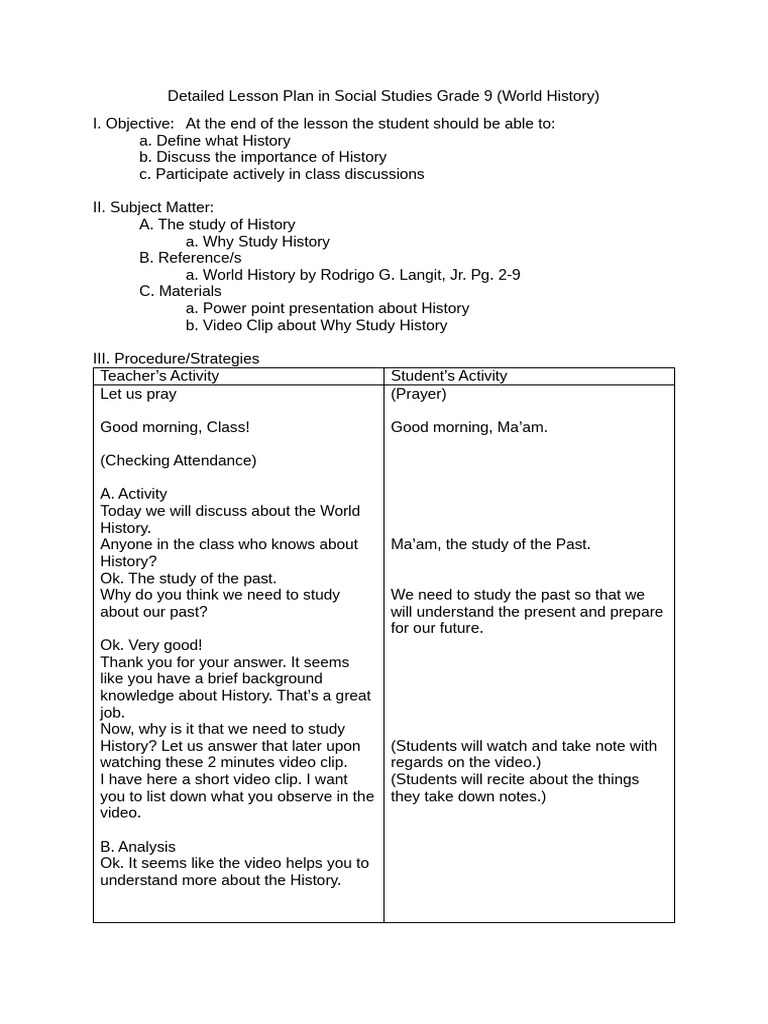 Grade 9 Social Studies Lesson Plan | PDF | Lesson Plan | Science