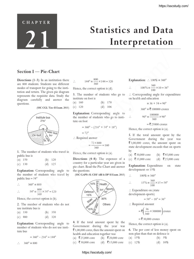 SSC Mathematics Previous Year Solved Paper Statics and Data Interpretation | PDF | Pie Chart