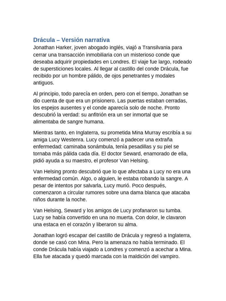 Dracula Version Narrativa | PDF | Drácula | Abraham Van Helsing