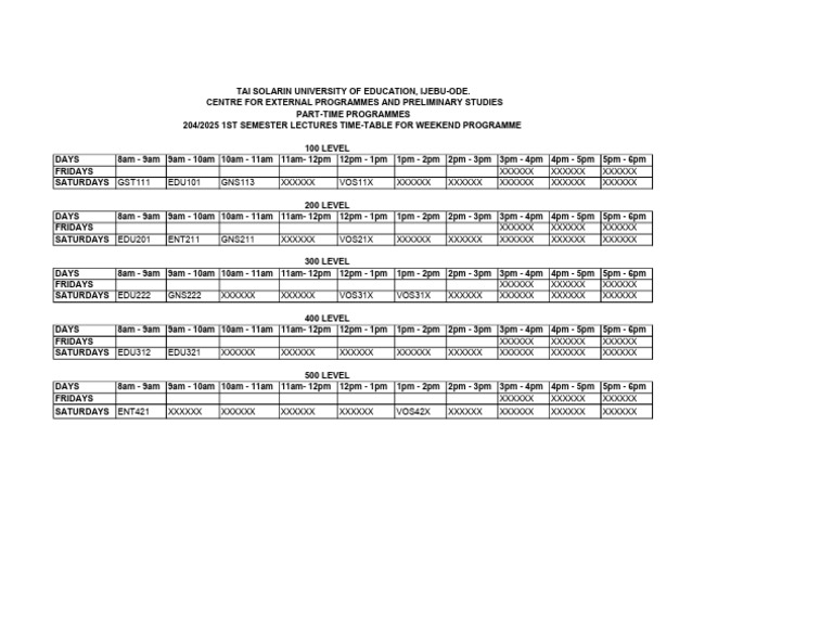 2024-2025 1st Semester General Timetable | PDF