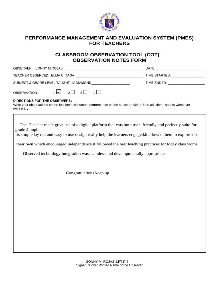 Annex C-7 - COT Observation Notes Form | PDF