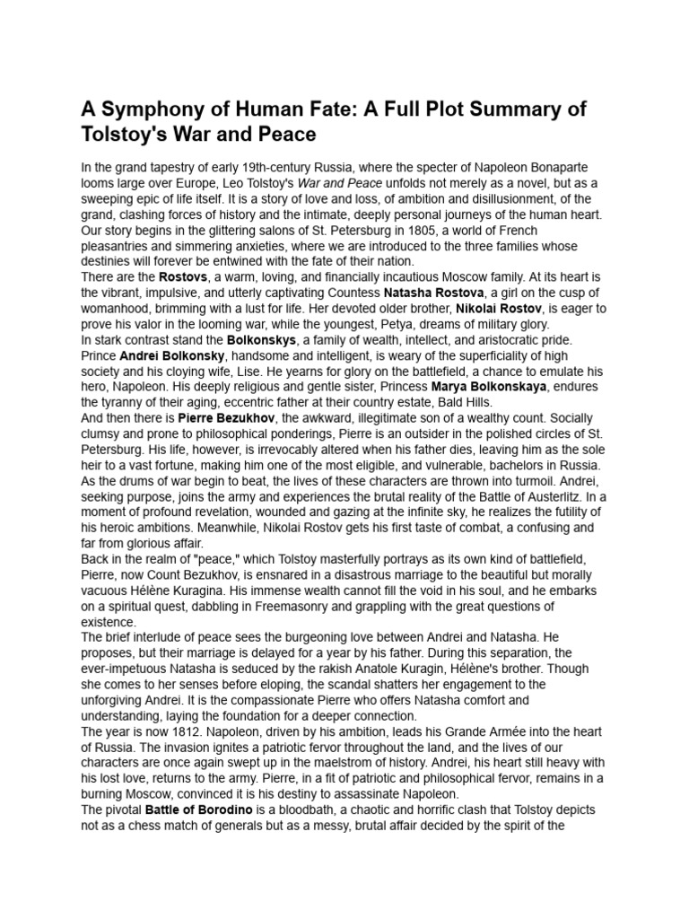 War and Peace - Full Plot Summary | PDF | War And Peace | Napoleonic ...