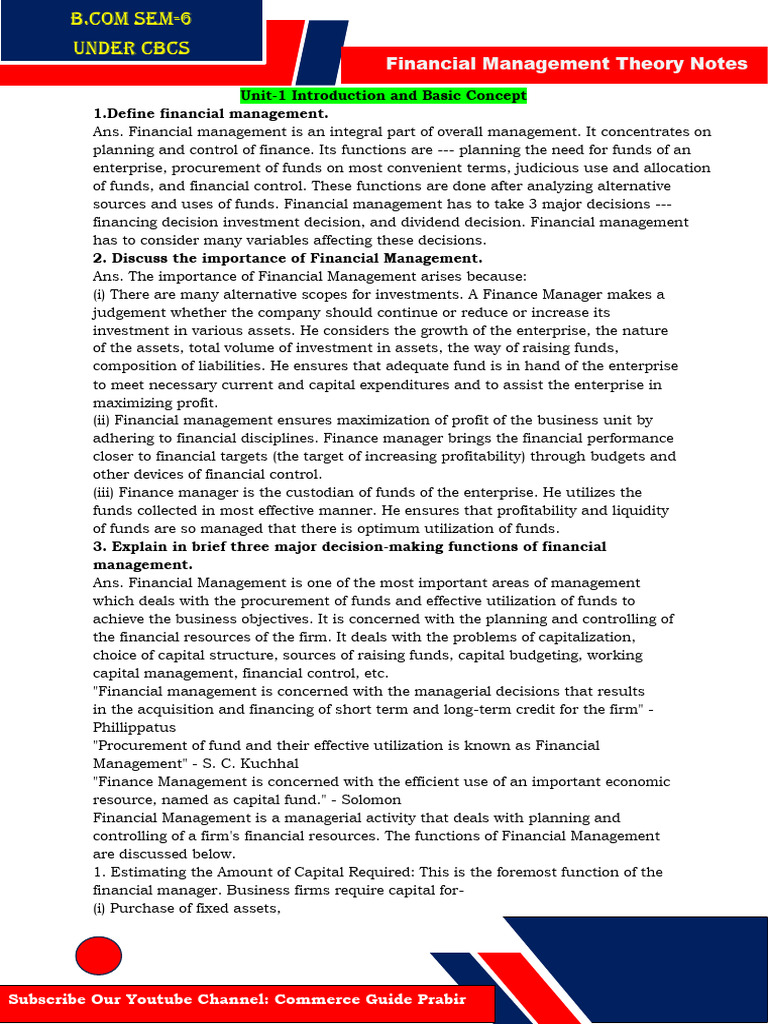 Financial Management Theory Notes in English | PDF | Present Value ...