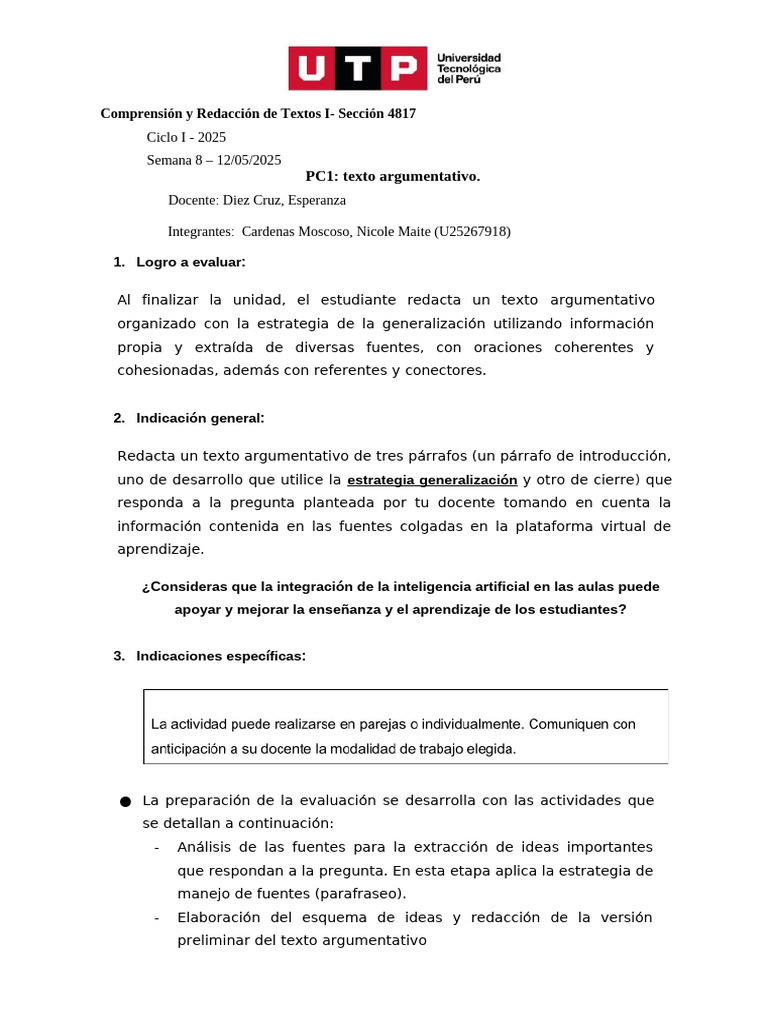Tema 01 - Tarea - Práctica Calificada 1 (PC1) | PDF | Inteligencia artificial | Inteligencia (IA ...