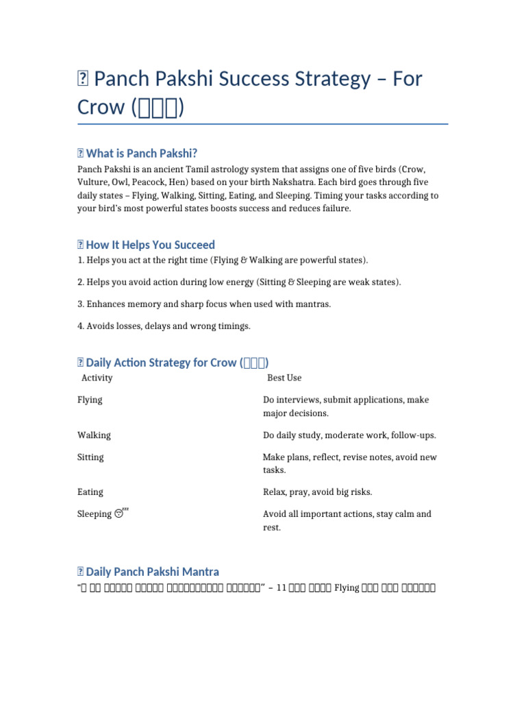 Panch Pakshi Strategy for Crow Success | PDF