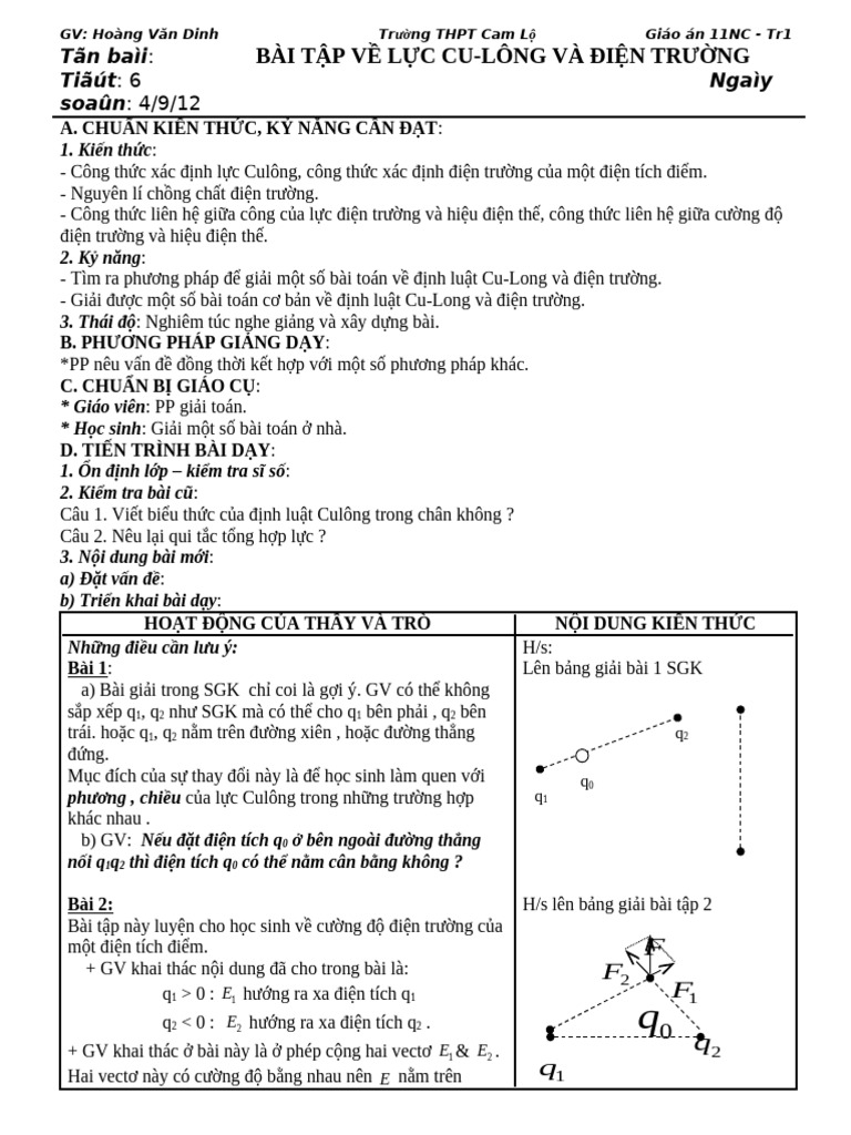 Tiet 6. Bai Tap Dinh Luat Culong Va Dien Truong | PDF