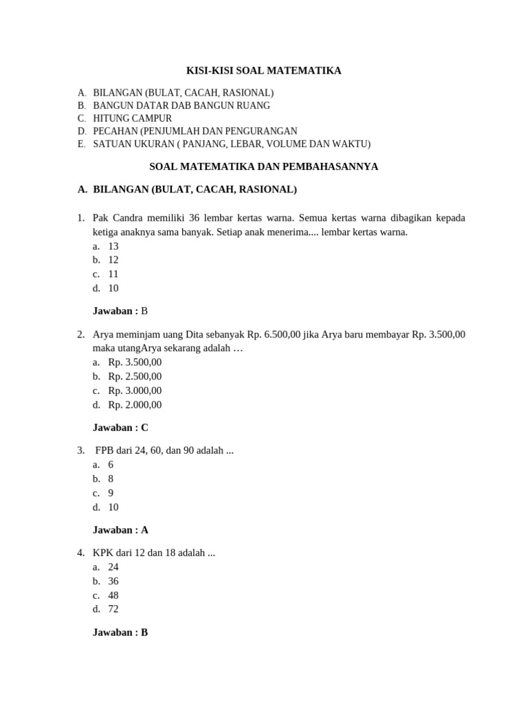 Soal Matematika SD | PDF
