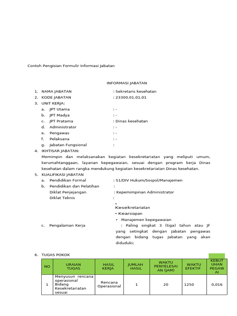 Contoh Formulir Jabatan Sekretaris | PDF
