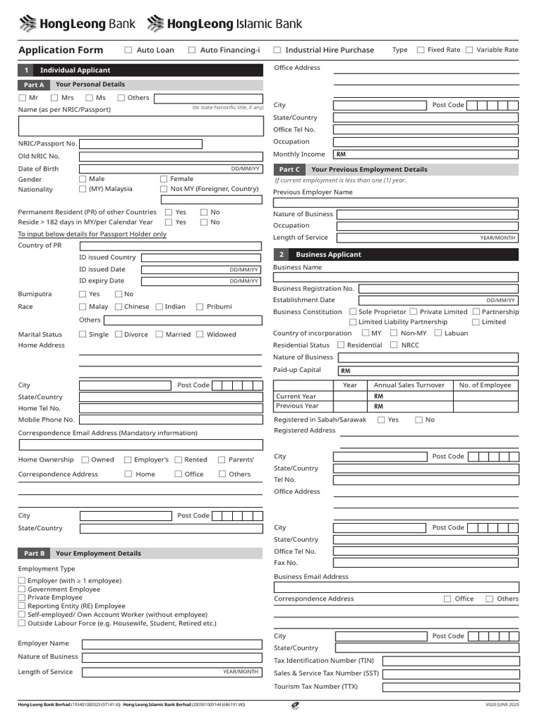 HLB Hire Purchase Application Form | PDF | Banks | Employment