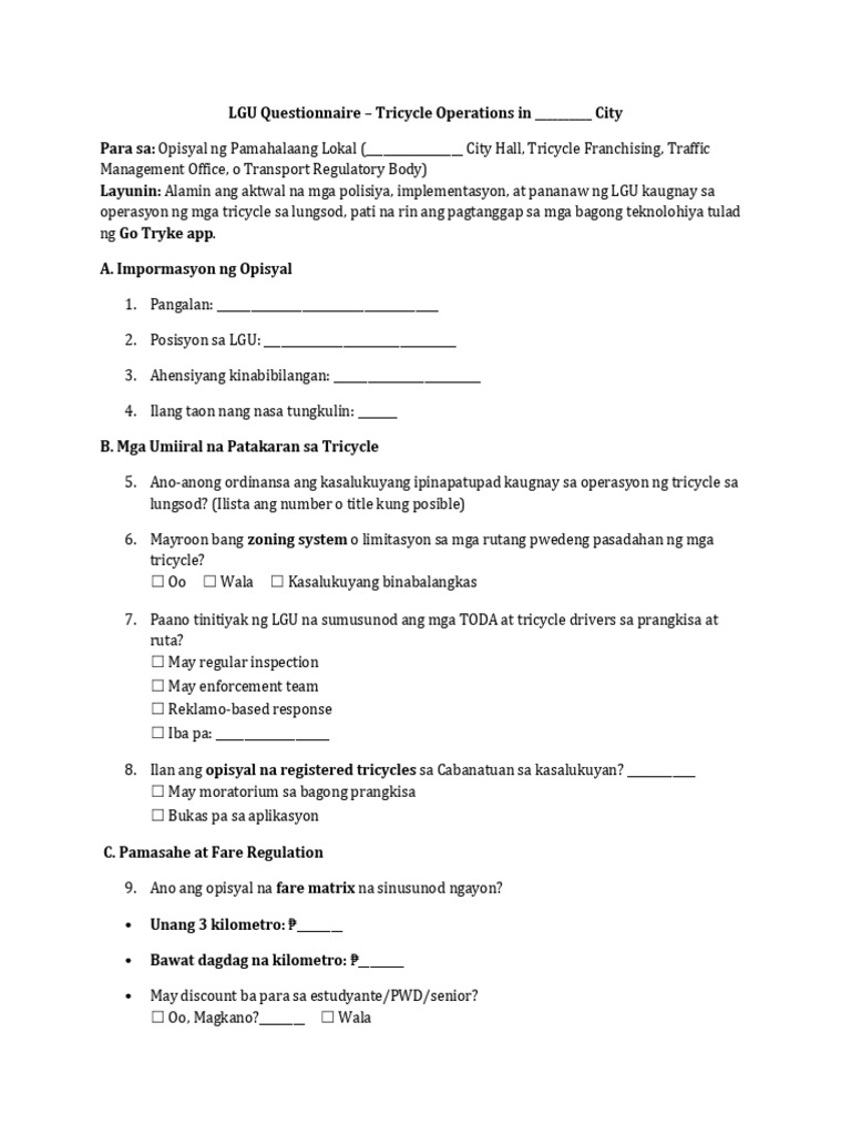 LGU Questionnaire | PDF