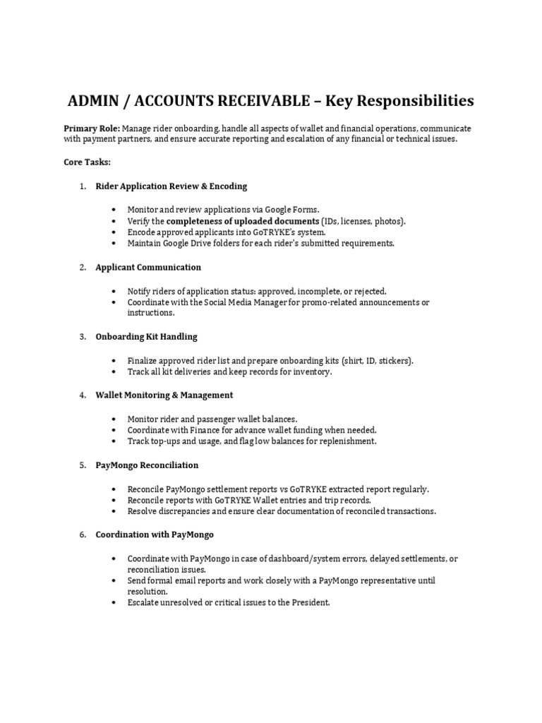 Admin Accounts Receivable | PDF