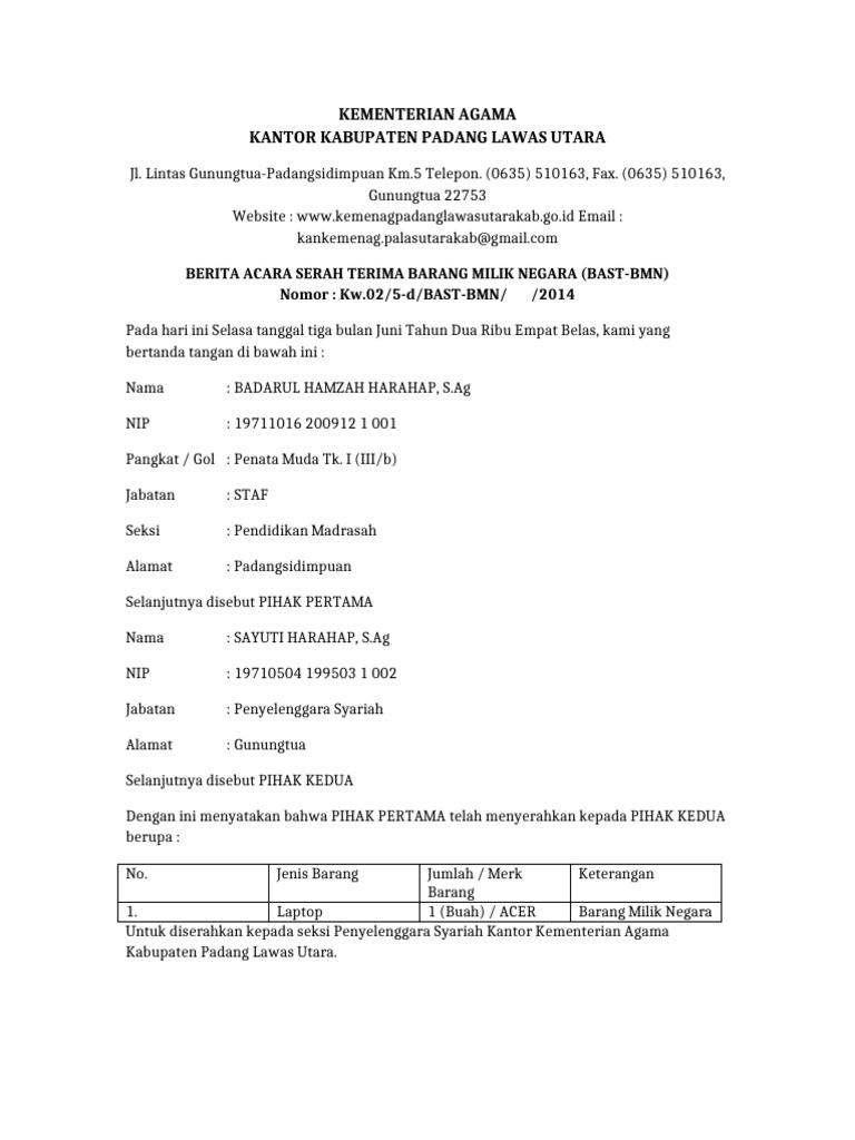 Berita Acara BAST BMN | PDF