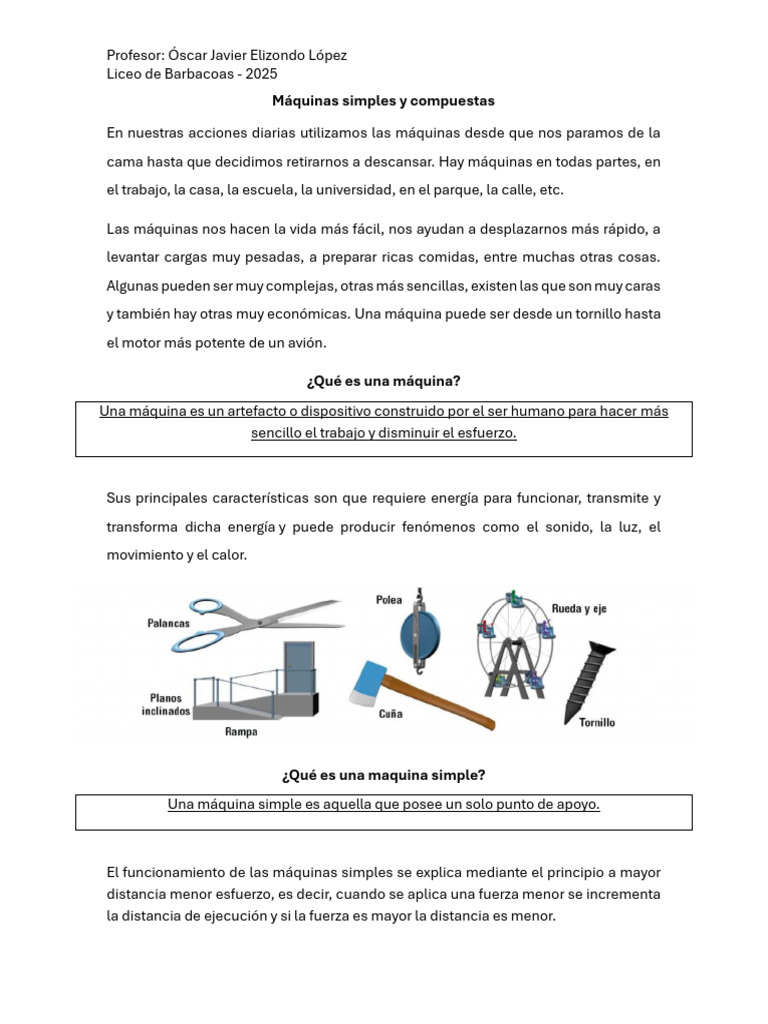 Tipos de Máquinas Simples y Compuestas | PDF | Palanca | Ingeniería ...
