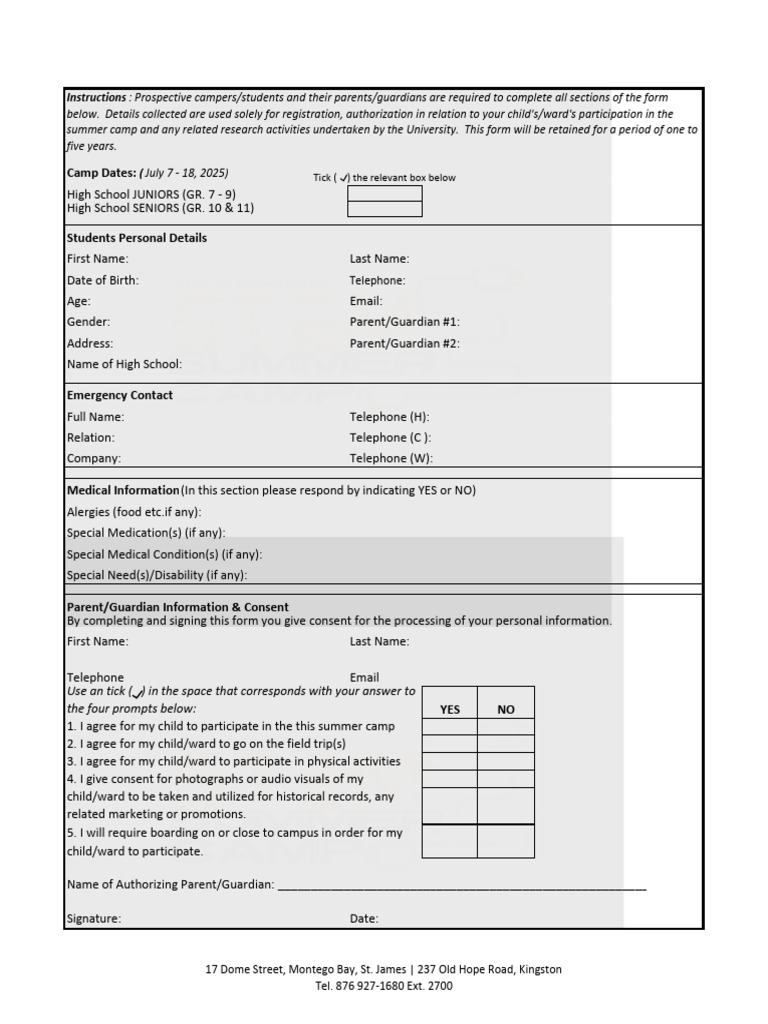 Registration Form UTech Ja STEM Summer Camp 2025 | PDF | Parent