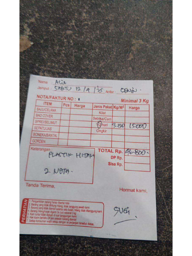 Kwitansi Laundry Murtaza 1 | PDF