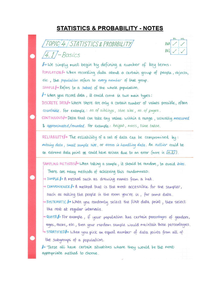 Unit 4 - Statistics Probability Handout | PDF
