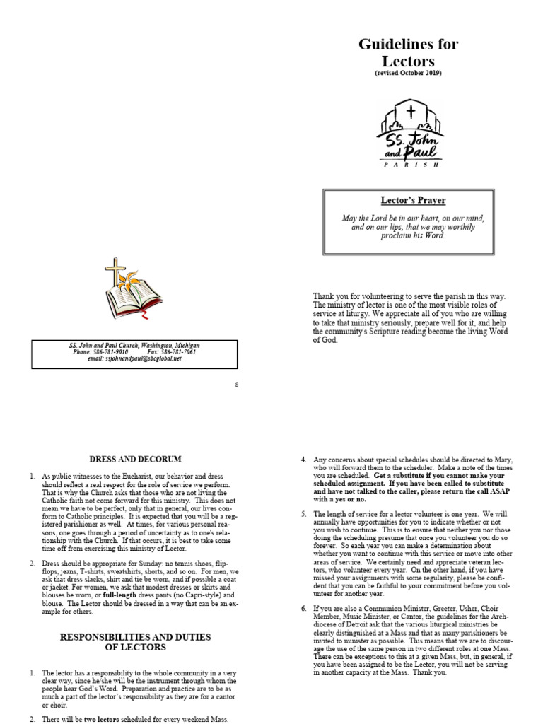 Lector Guidelines for SS. John and Paul | PDF | Pulpit | Catholic Church