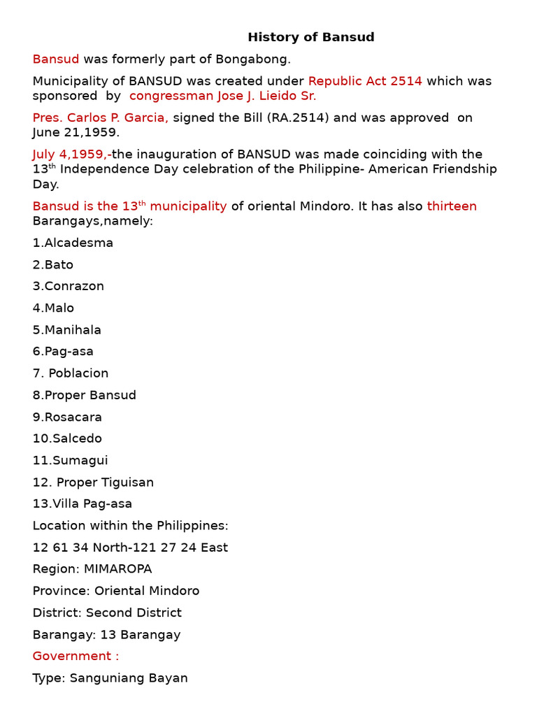 History of Bansud (AutoRecovered) | PDF