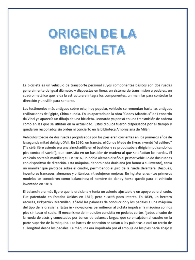 Historia y evolución de la bicicleta | PDF | Rueda | Vehículos terrestres