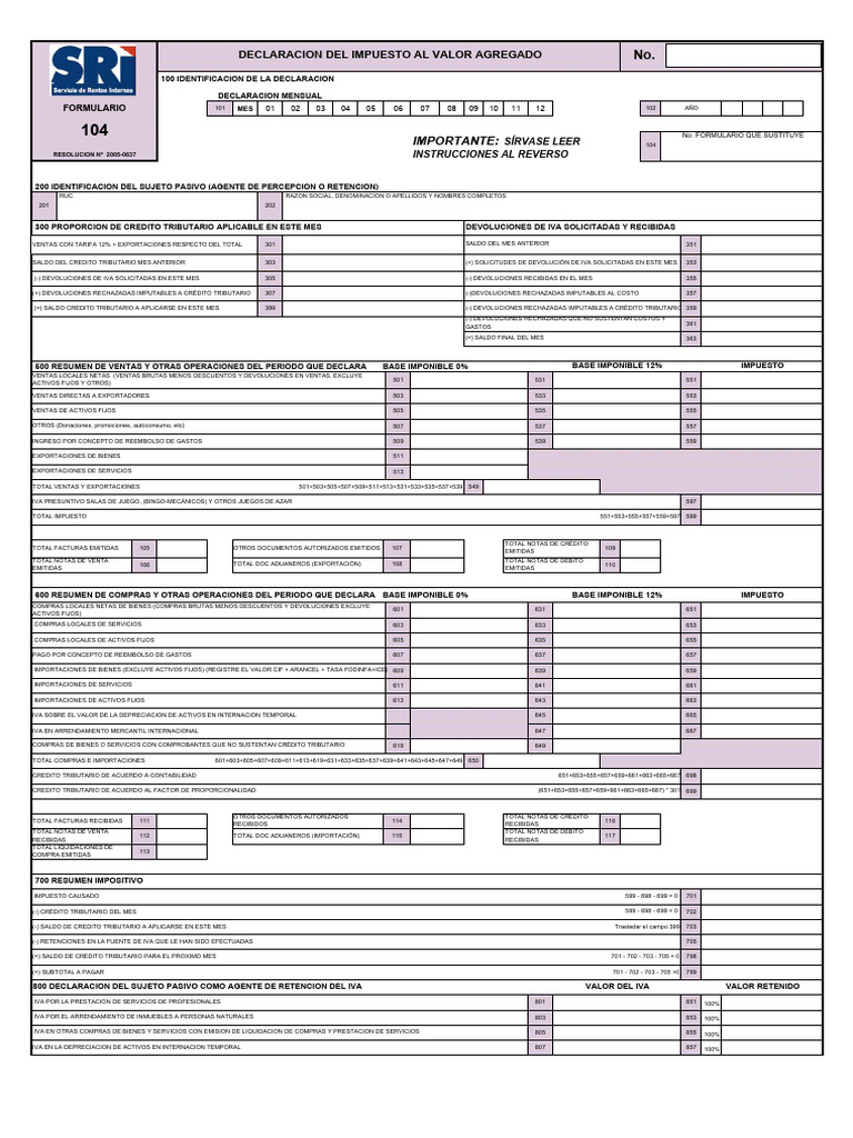 Formulario 104 | PDF | Finanzas del gobierno | Negocios económicos