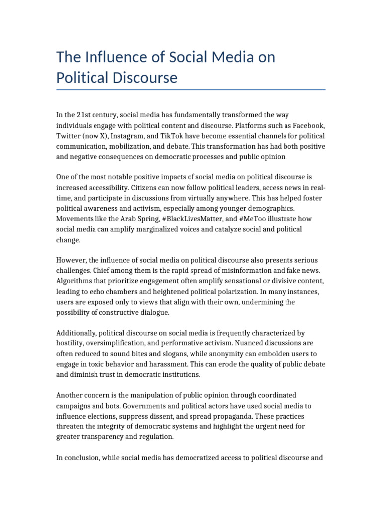 The Influence of Social Media On Political Discourse | PDF