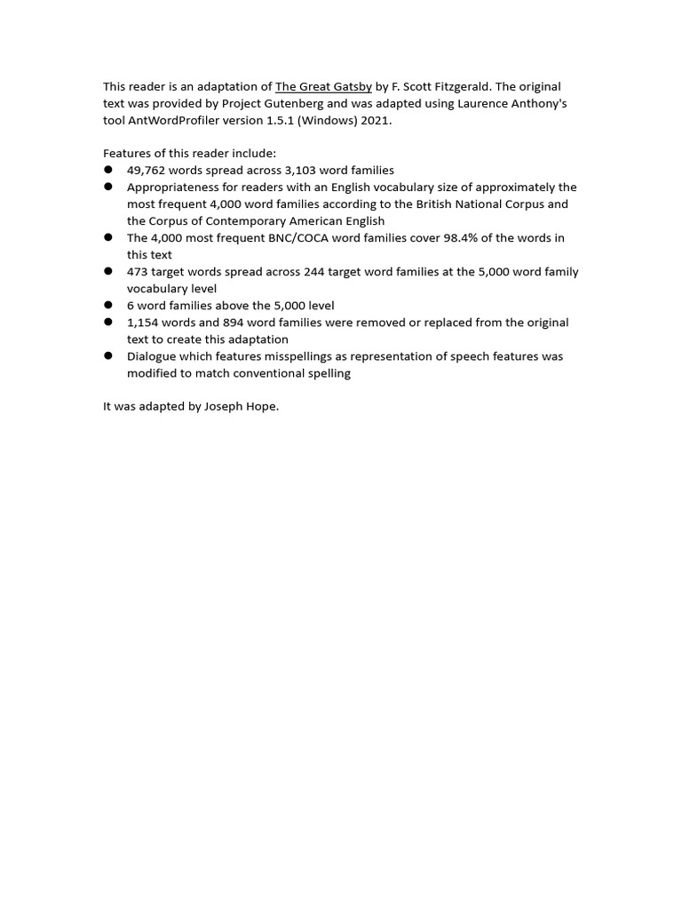 The Great Gatsby Simplified 4000 Version | PDF | The Great Gatsby | F ...