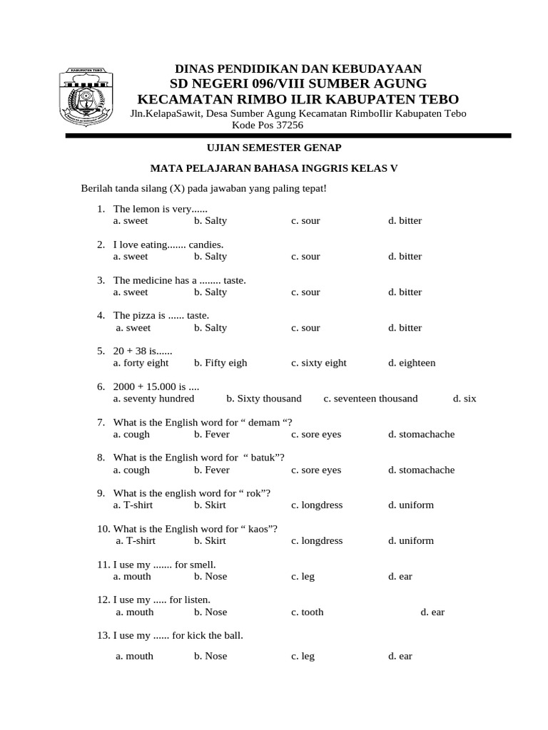 Soal Uas Kelas 5 Semester 2 - 100201 | PDF | Chess | Chess Theory