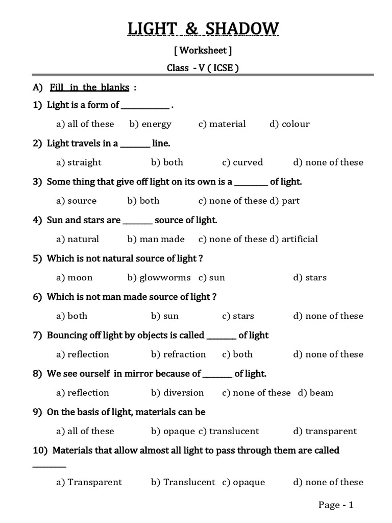 Light & Shadow - V (Icse) | PDF | Eclipse | Shadow