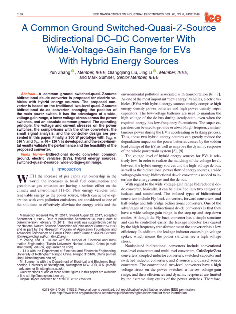 A Common Ground Switched-Quasi-Z - Source Bidirectional DCDC Converter ...