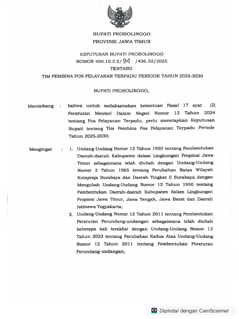 SK TP Posyandu Kab - Prob 2025-2030 | PDF