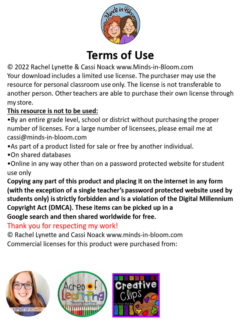 Terms of Use: Thank You For Respecting My Work! | PDF | Brainstorming