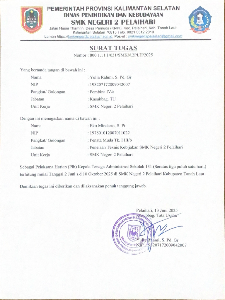 Surat Tugas PLH Kasubbag Tu | PDF