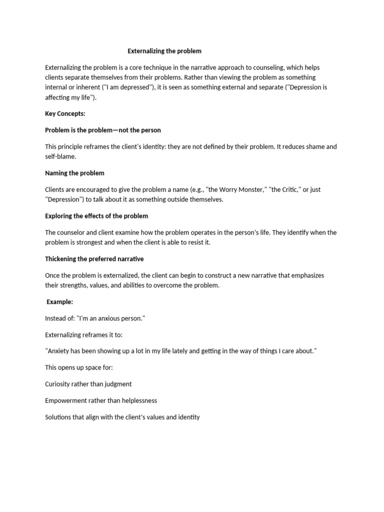 Externalizing The Problem (Sem 8) | PDF | Narrative | Anxiety