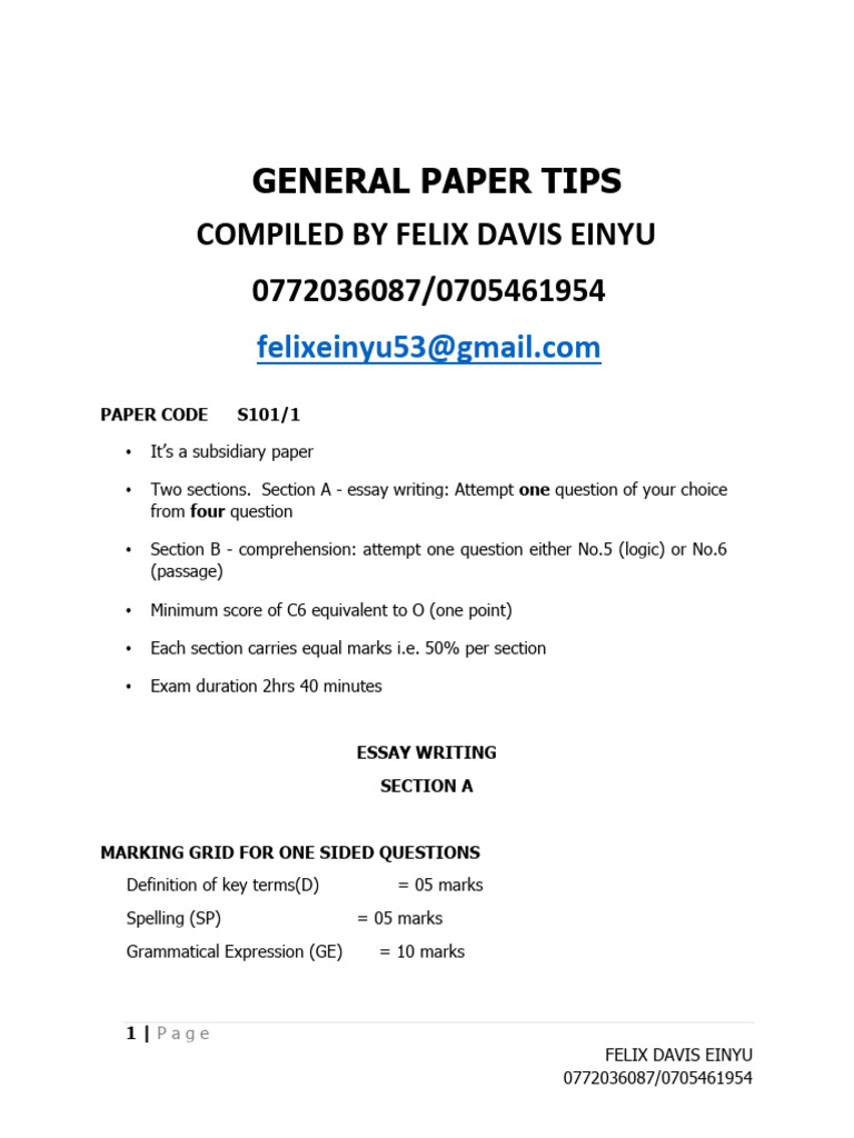 Felix Davis Einyu General Paper Tips | PDF | Question | Violence