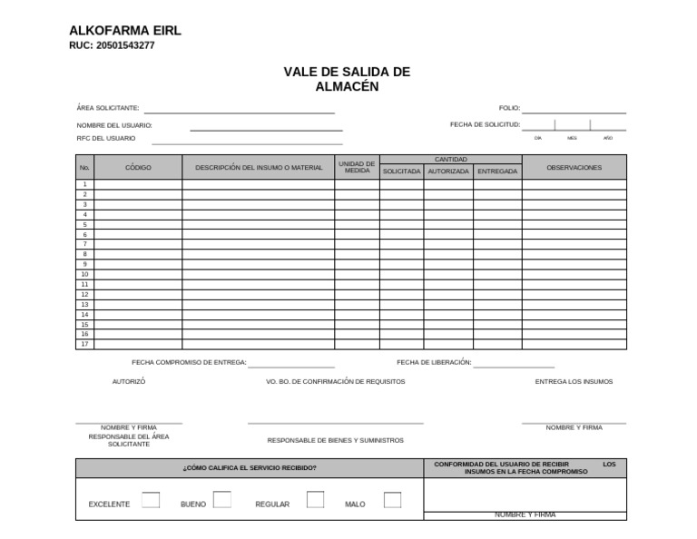 Formato de Vale de Salida de Almacen | PDF