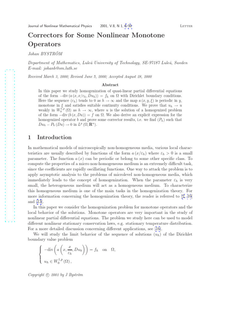 Byström (2001) Correctors For Some Nonlinear Monotone | PDF | Nonlinear System | Function ...