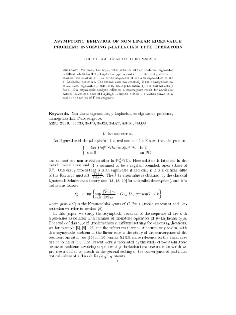 Champion, de Pascale (2006) Asymptotic Behavior of Non Linear ...