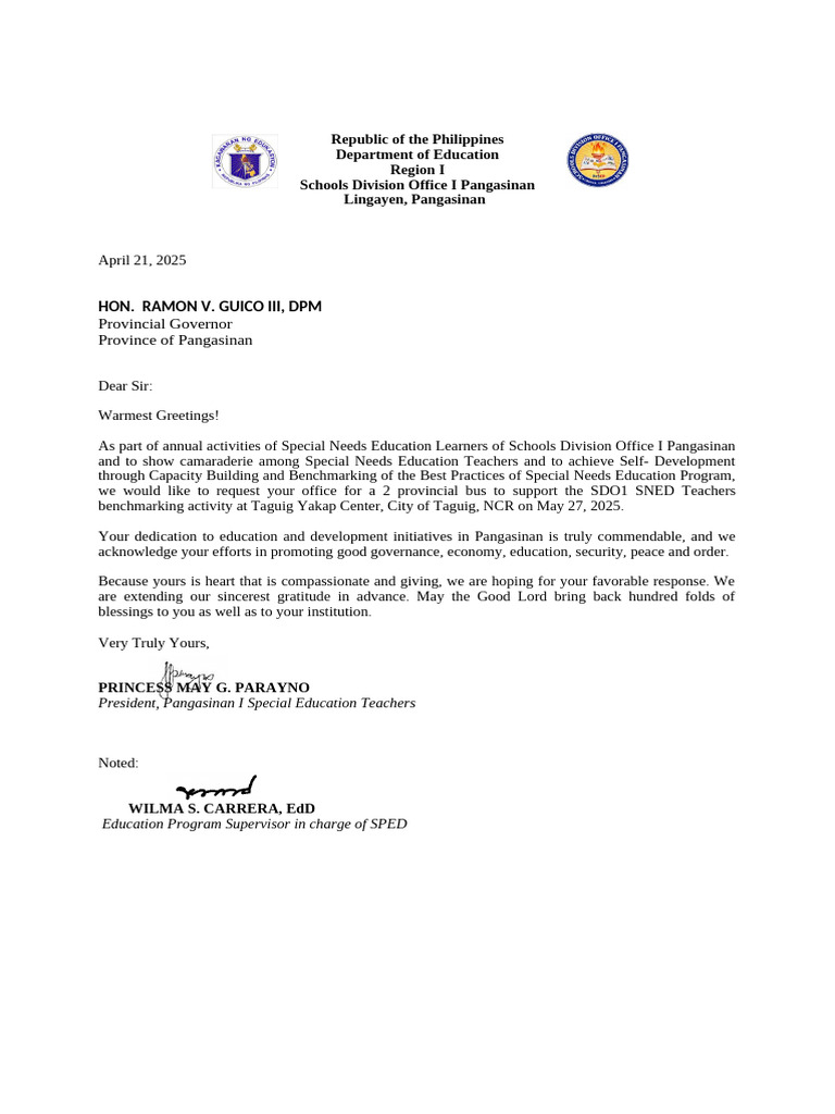Sdo1pangasinan - Letter Request | PDF
