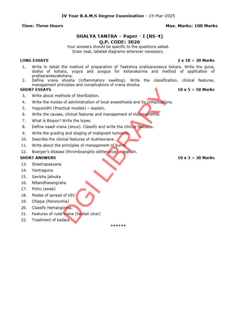 SHALYA TANTRA Paper 1 and 2 (2017-2025) | PDF | Medical Specialties | Clinical Medicine