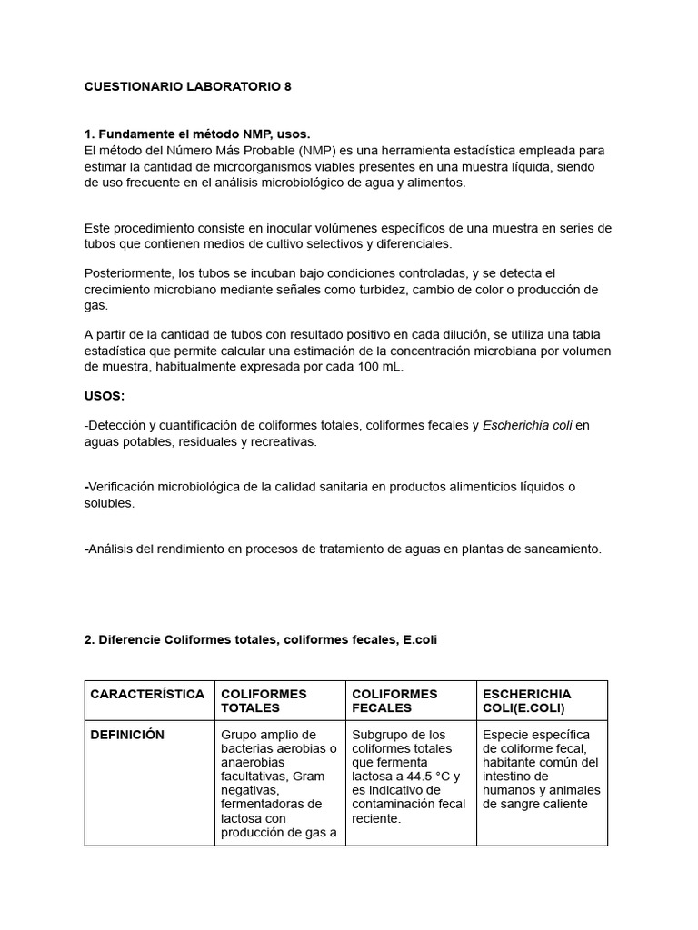 Método NMP y Coliformes en Microbiología | PDF | Escherichia coli ...